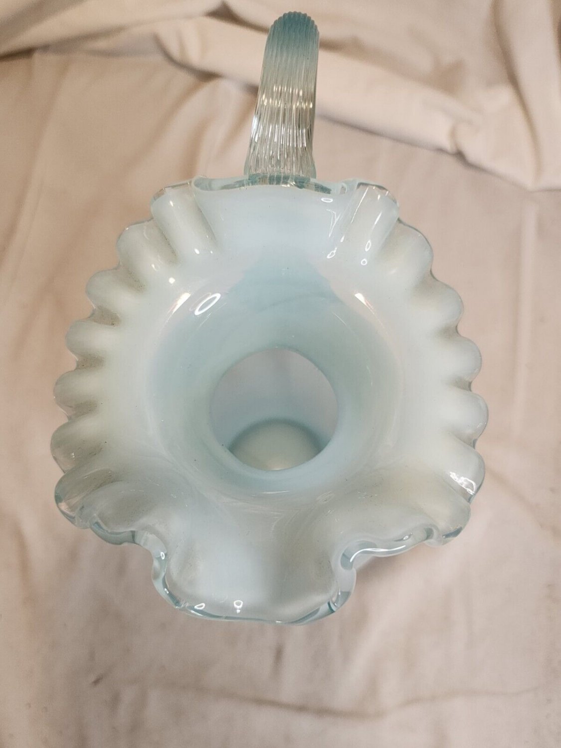 Vintage Fenton Art Glass Baby Blue Ruffled Water Pitcher Ewer