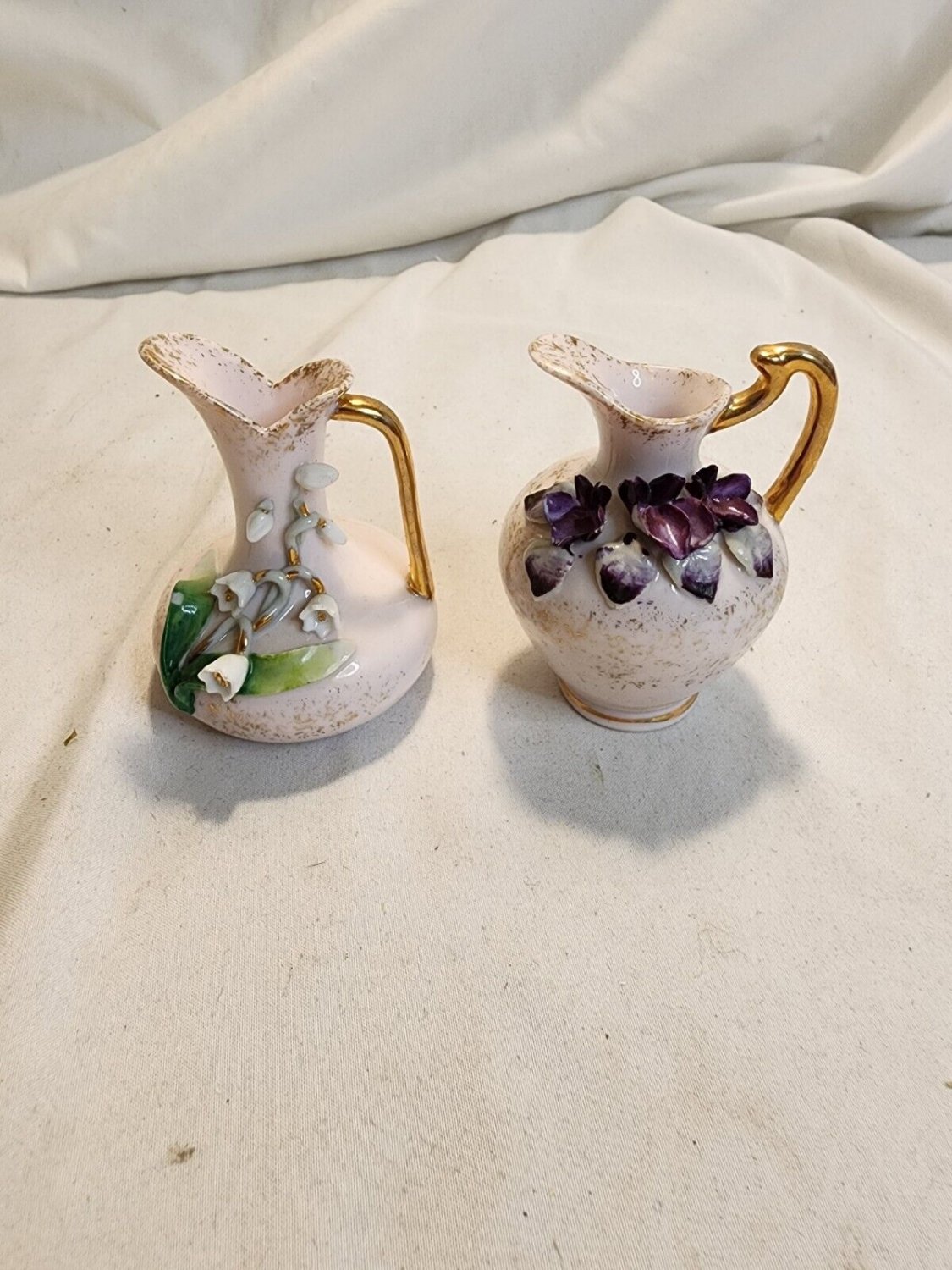 Vintage Pair Of Lefton China Japan Raised 3D Flowers Pink Mini Creamer ...