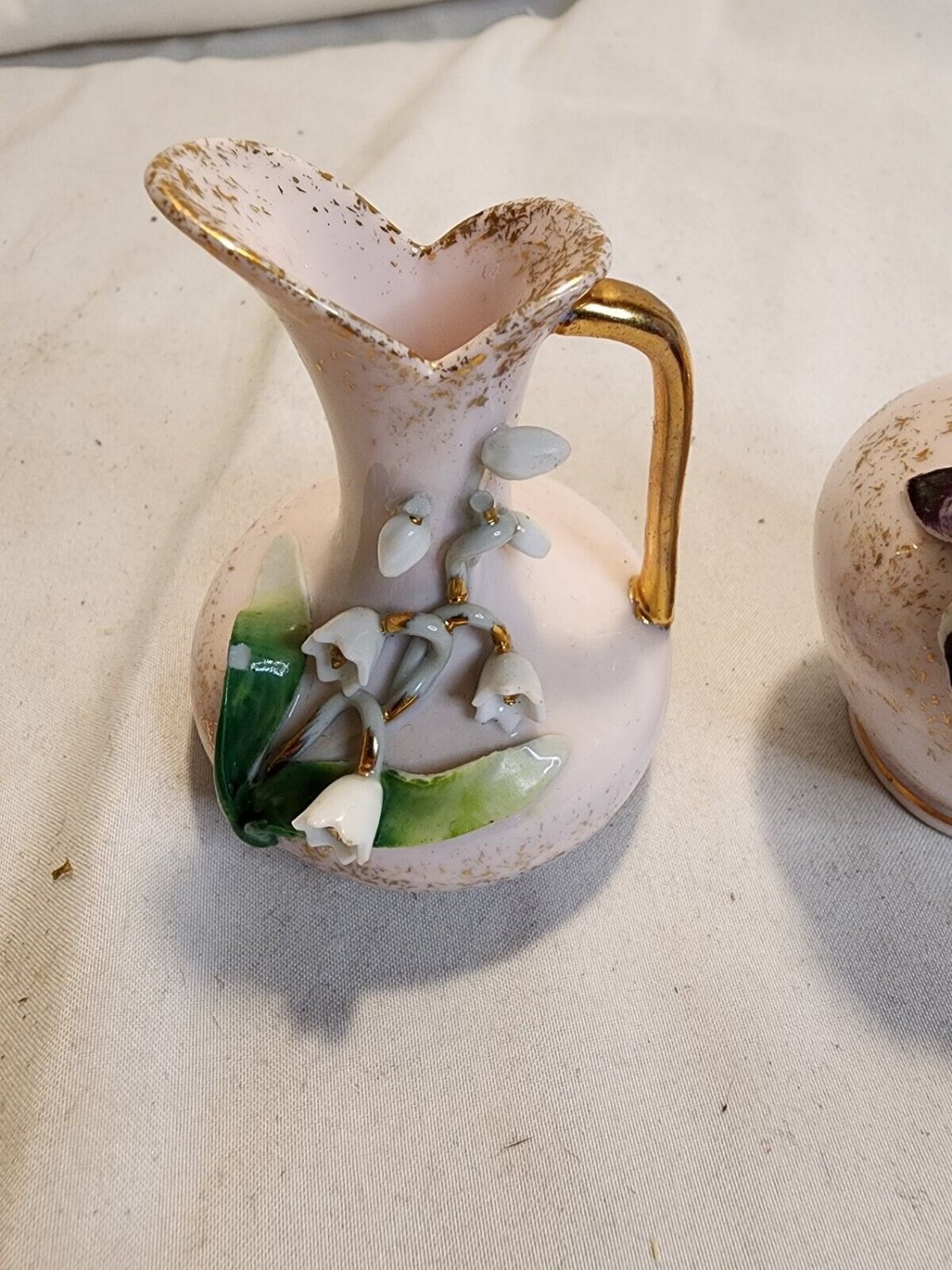 Vintage Pair Of Lefton China Japan Raised 3D Flowers Pink Mini Creamer ...