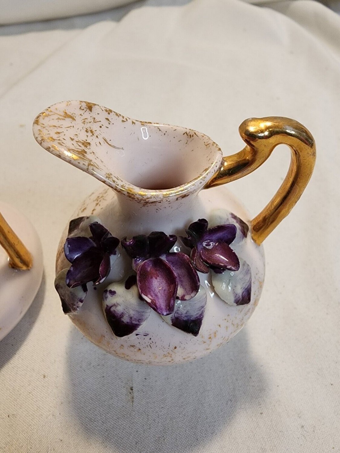 Vintage Pair Of Lefton China Japan Raised 3D Flowers Pink Mini Creamer ...