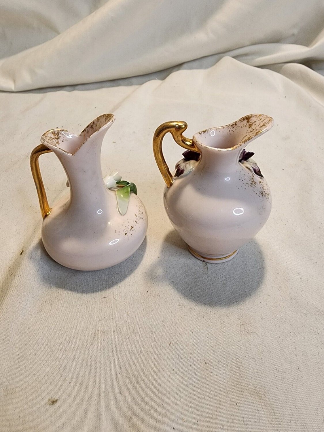 Vintage Pair Of Lefton China Japan Raised 3D Flowers Pink Mini Creamer ...