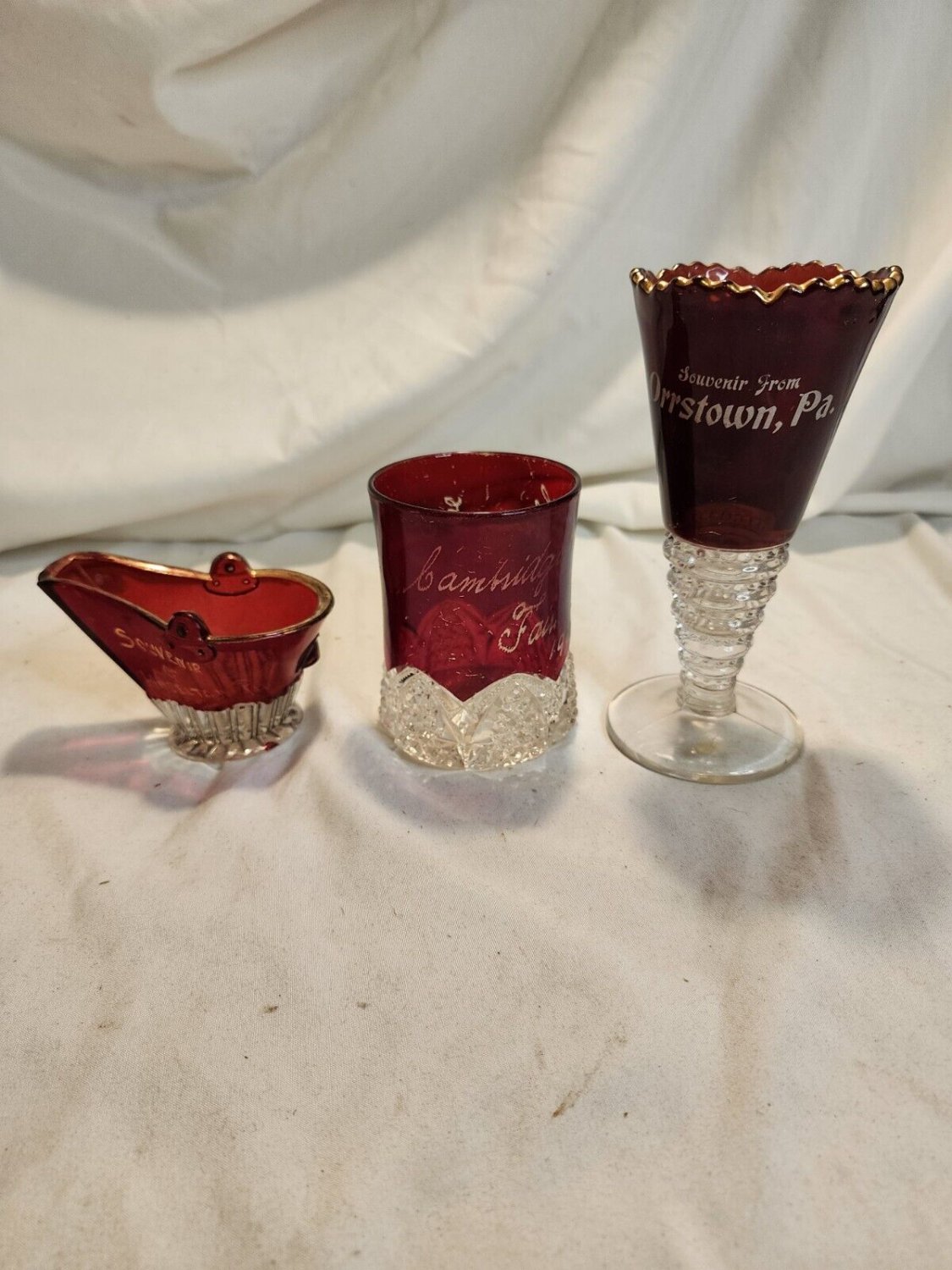 Antique EAPG Ruby Red Flash Stained Glass Souvenir Grouping Glasses