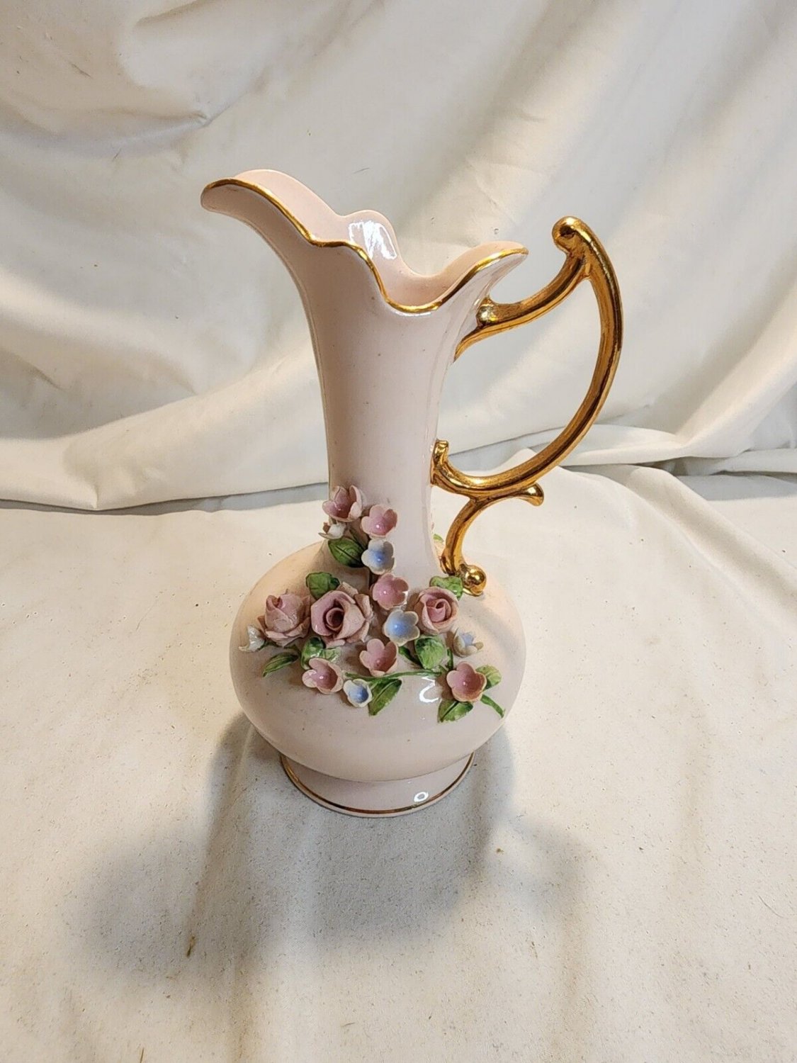 Vintage Lefton China Japan Raised 3D Flowers Pink Hand Painted Gold ...