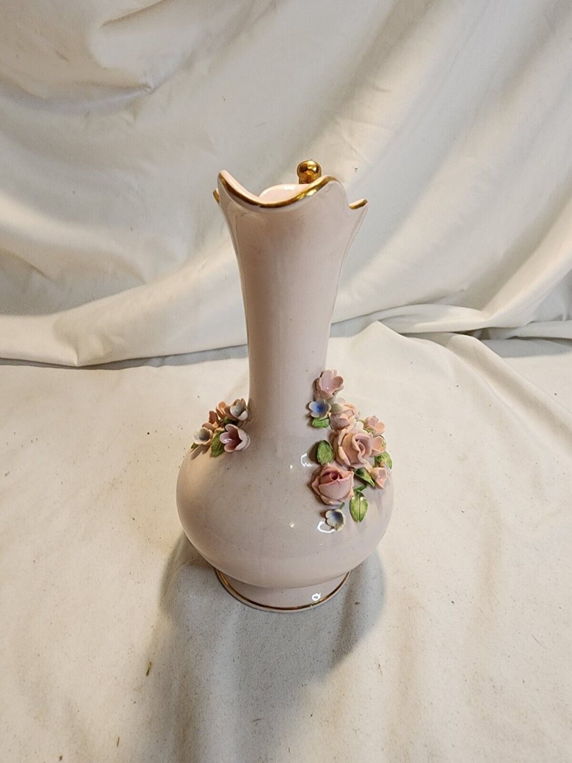 Vintage Lefton China Japan Raised 3D Flowers Pink Hand Painted Gold ...