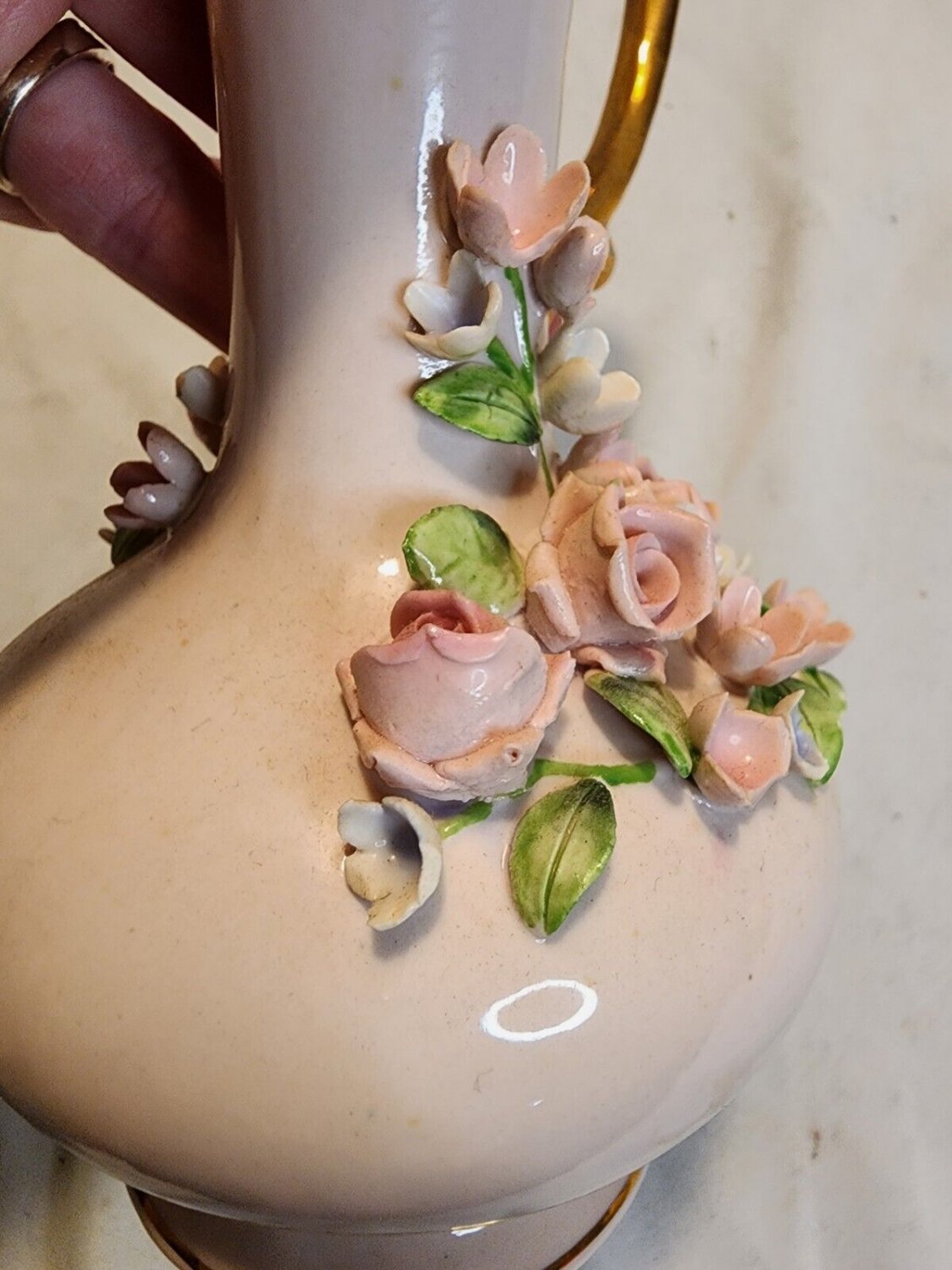 Vintage Lefton China Japan Raised 3D Flowers Pink Hand Painted Gold ...