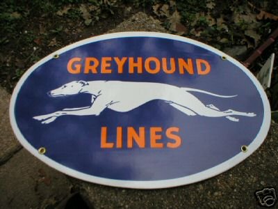 GREYHOUND LINES PORCELAIN-OVERLAY SIGN METAL SIGNS G