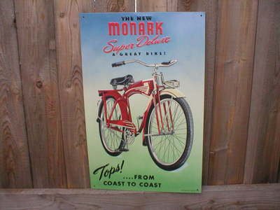 MONARK SUPER DELUXE BICYCLE TIN SIGN METAL ADV SIGNS F