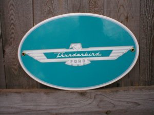 THUNDERBIRD PORCELAIN OVERLAY SIGN METAL CAR AUTO SIGNS T