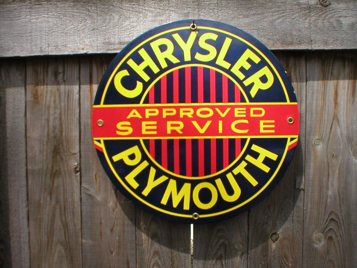 CHRYSLER PLYMOUTH PORCELAIN-COATED SIGN METAL ADV SIGNS C