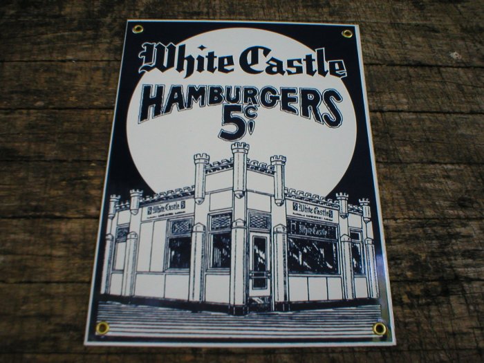 WHITE CASTLE HAMBURGERS PORCELAIN-COATED DINER SIGN C