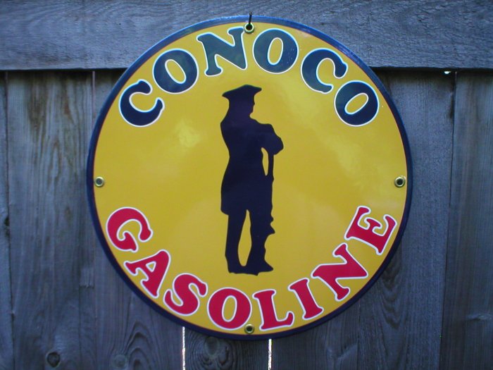 CONOCO GASOLINE PORCELAIN COAT SIGN METAL ADV SIGNS M