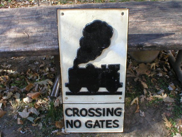 CROSSING NO GATES RAILROAD SIGN CAST IRON