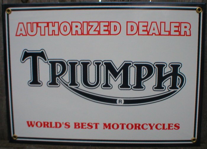 TRIUMPH MOTORCYCLE AUTHORIZED DEALER PORCELAIN COATED SIGN