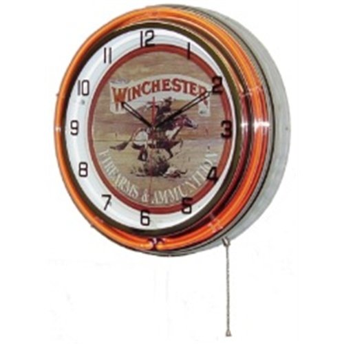 WINCHESTER FIREARMS AMMUNITION DOUBLE NEON WALL CLOCK ORANGE 18.75 ...