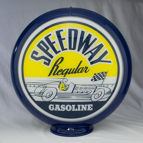 SPEEDWAY REGULAR GASOLINE gas pump globe PLASTIC LENSES RACE CAR SIGN