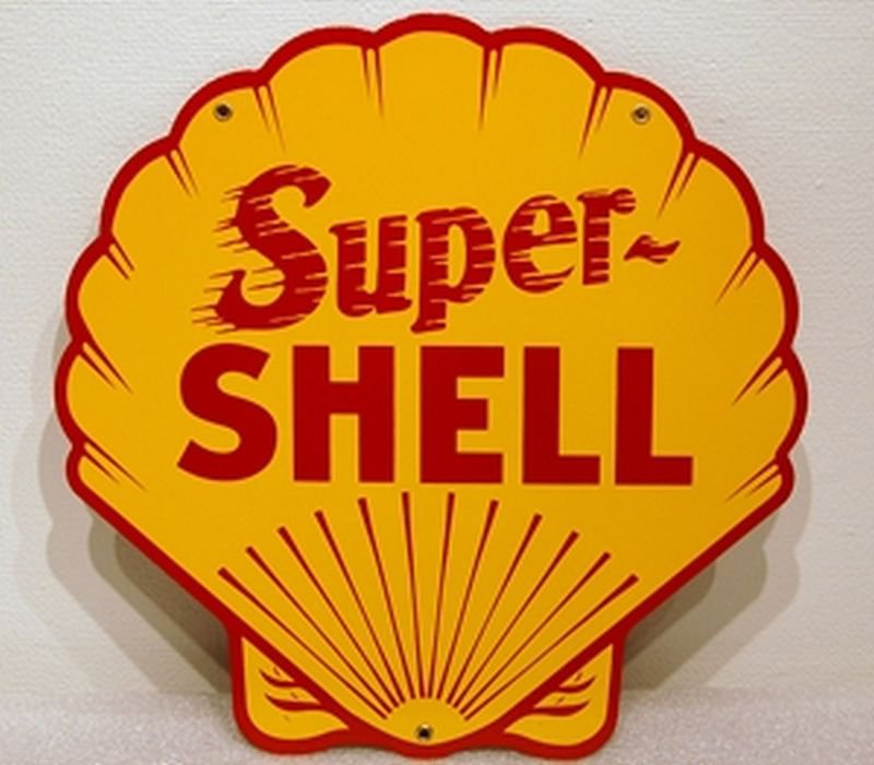 Super Shell Gasoline Steel Sign Yellow Clam Shaped