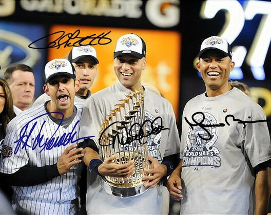 THE CORE FOUR SIGNED PHOTO 8X10 RP AUTO MARIANO RIVERA DEREK JETER JORGE POSADA