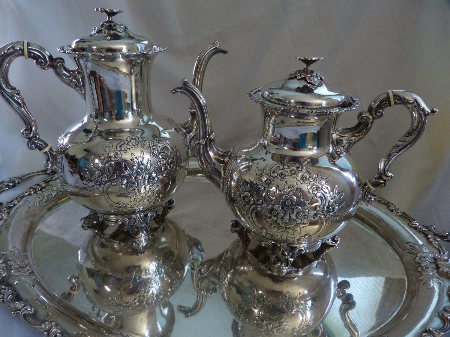 Exquisite ROSE Pattern Sterling 5 Pc TEA & COFFEE SET Service w ...
