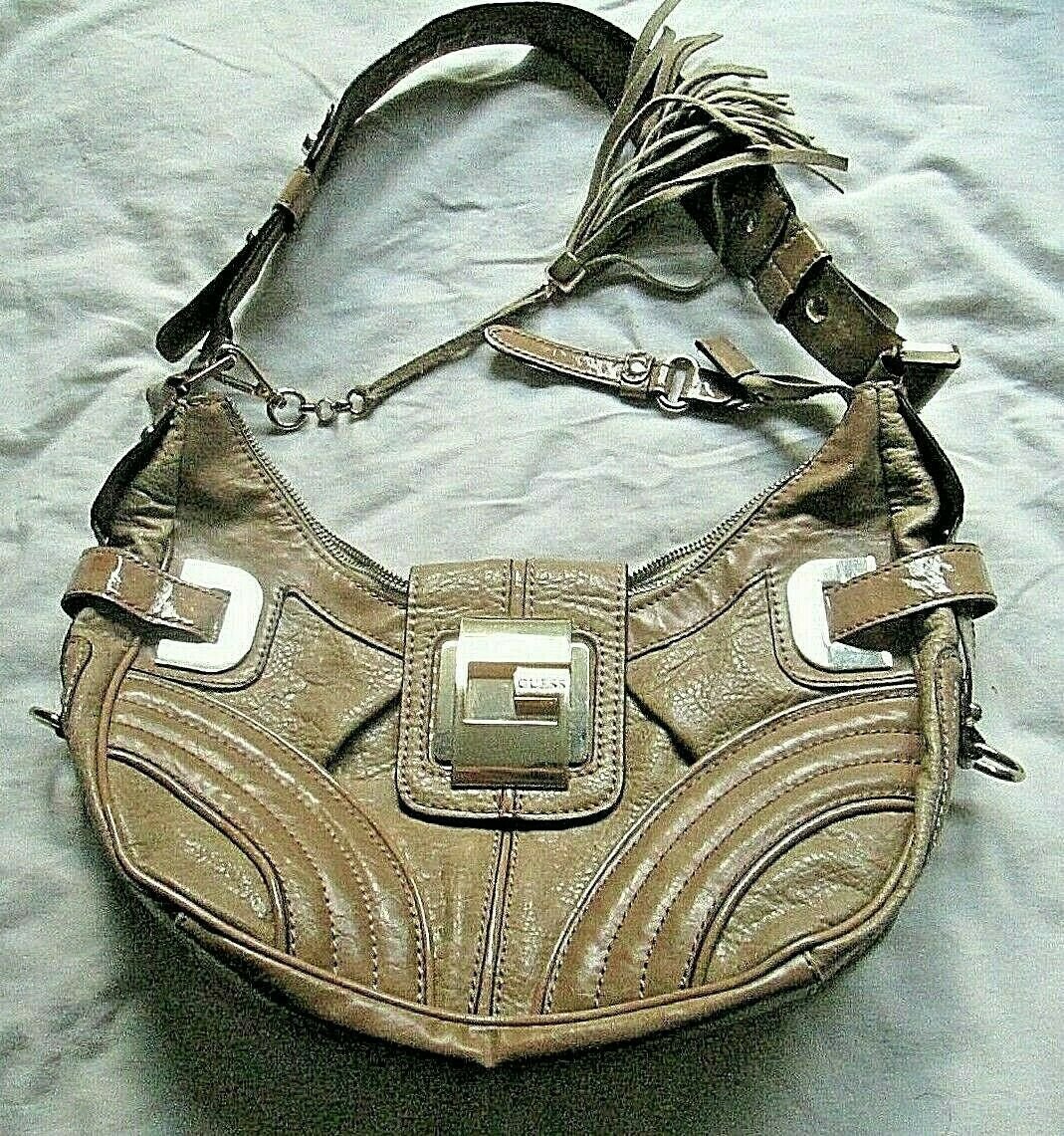 Guess Leather Satchel Handbag Bag Tan Leona Edition Women Purse ...