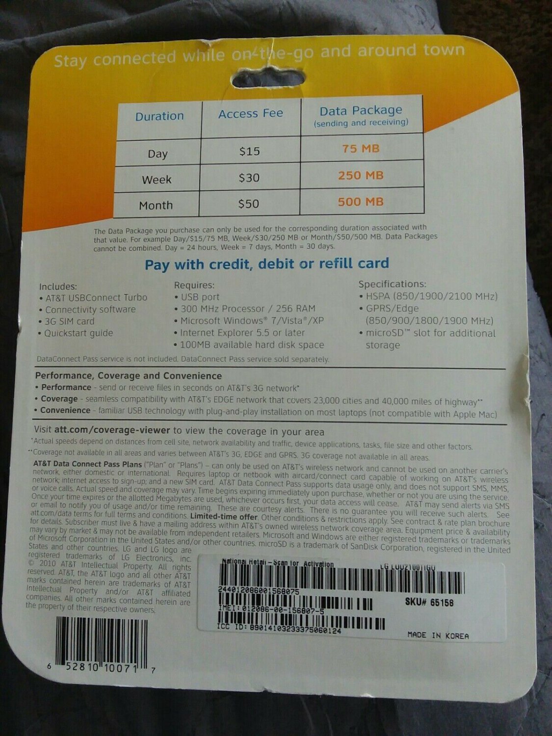 NEW DataConnect Pass AT&T Mobile Broadband 3g New Usb