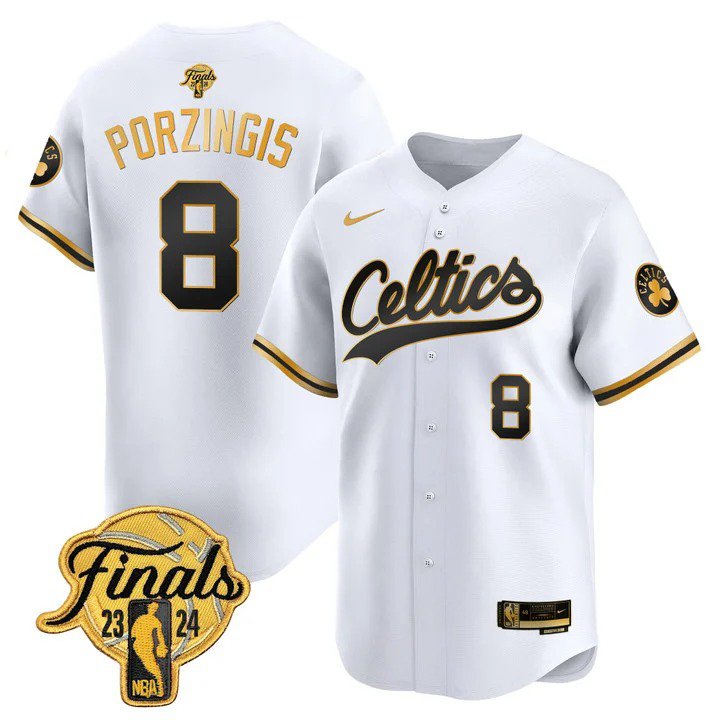 Men's Boston Celtics #8 Kristaps Porzingis 2024 Finals White Gold ...