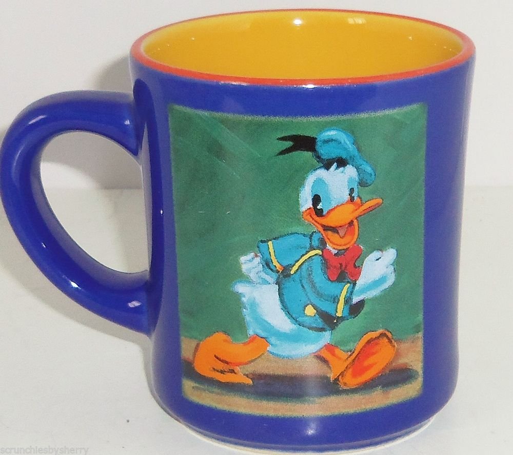 Disney Store Donald Duck Coffee Mug Gold Blue Tea Soup Hot Coca Cup Retired