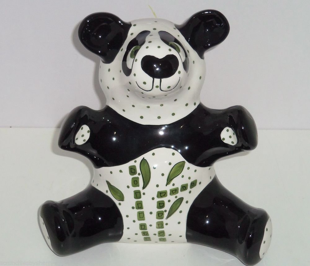 Panda Bear Bank Giant Coin Money Polka Dots Ceramic Animal