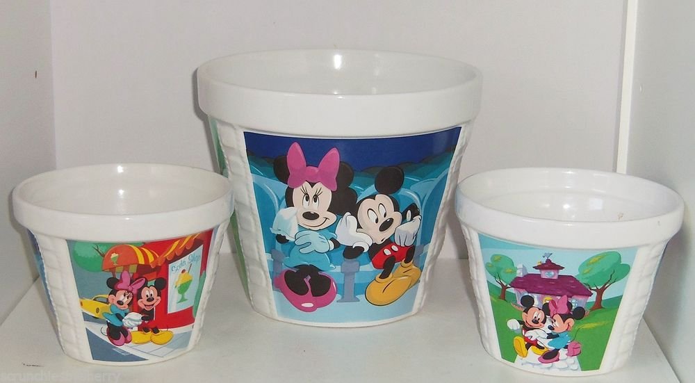 3 Disney Mickey & Minne Mouse Ceramic Planter Flower Pot Pots Plant