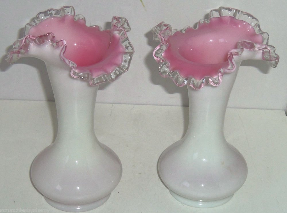 Fenton Ruffled Vase Pink White Peach Crest Vintage Glass Art 1940's ...