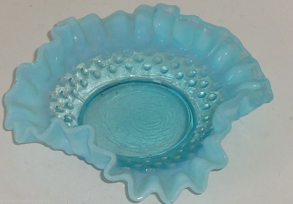 Fenton Blue Ruffled Dish Opalescent Hobnail Candy Bon Bon 6 1/2" Vintage
