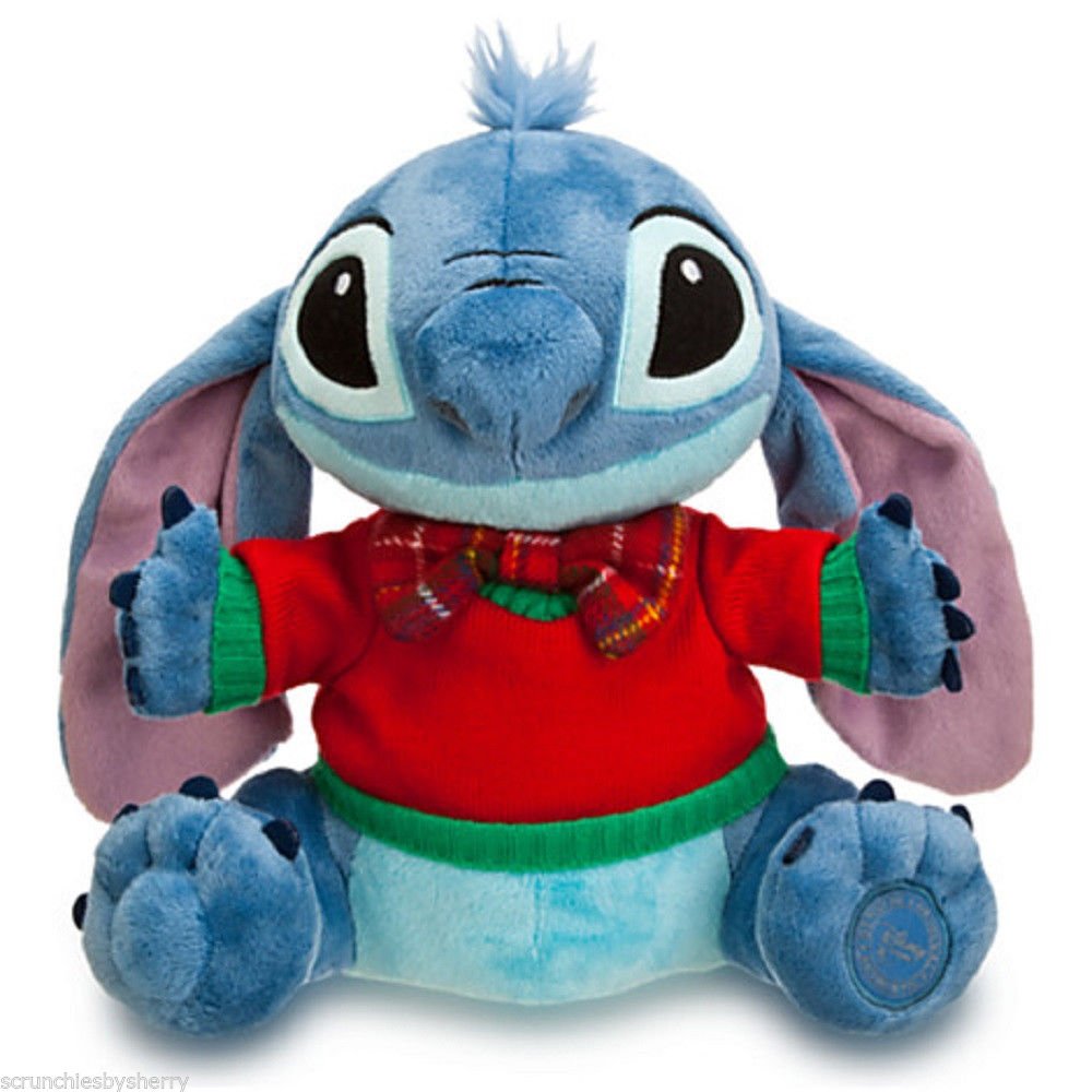 Disney Store Stitch Christmas Plush Toy Green Plaid Shirt 2013
