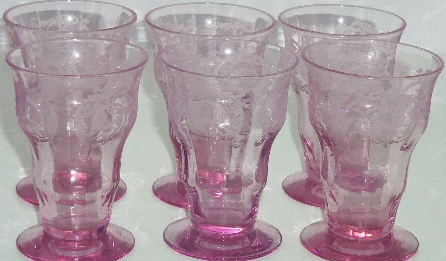 Balda Floral Etched Purple Juice Glass Depression Alexandrite Vintage Lot of 6