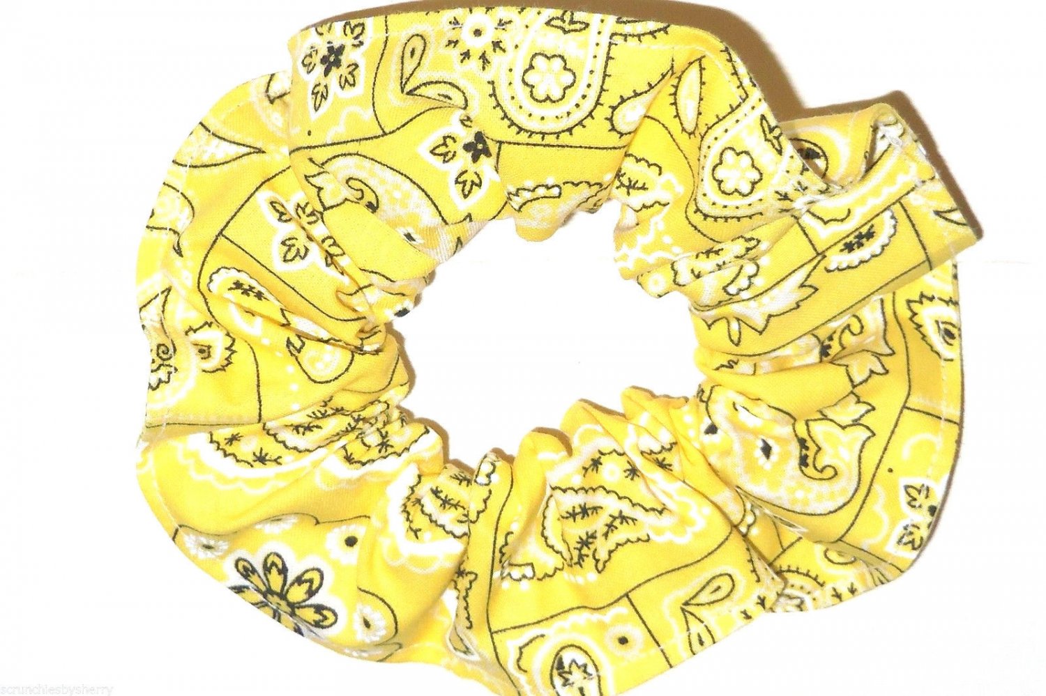 Light Yellow Bandana Print Fabric Hair Scrunchie Scrunchies By Sherry