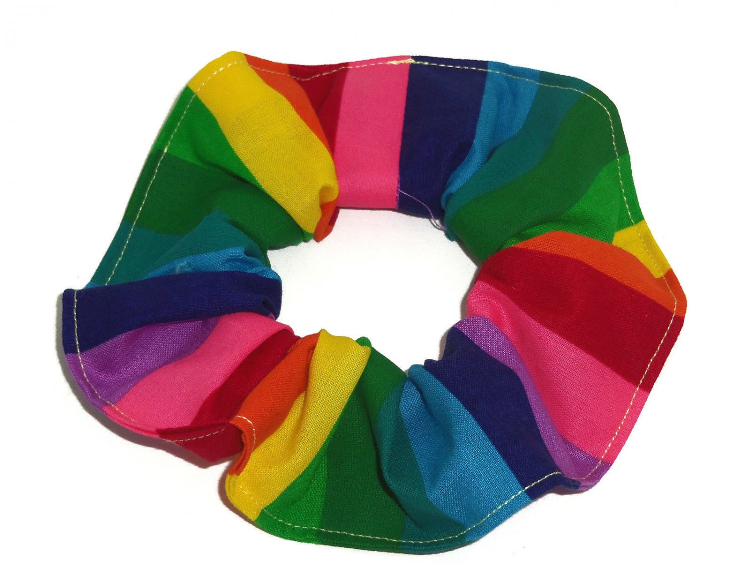 Rainbow Colorful Bright Fabric Hair Scrunchie Scrunchies by Sherry