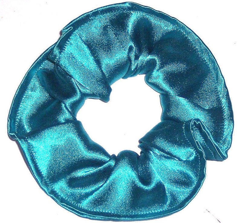 Turquoise Satin Fabric Hair Scrunchie Scrunchies by Sherry