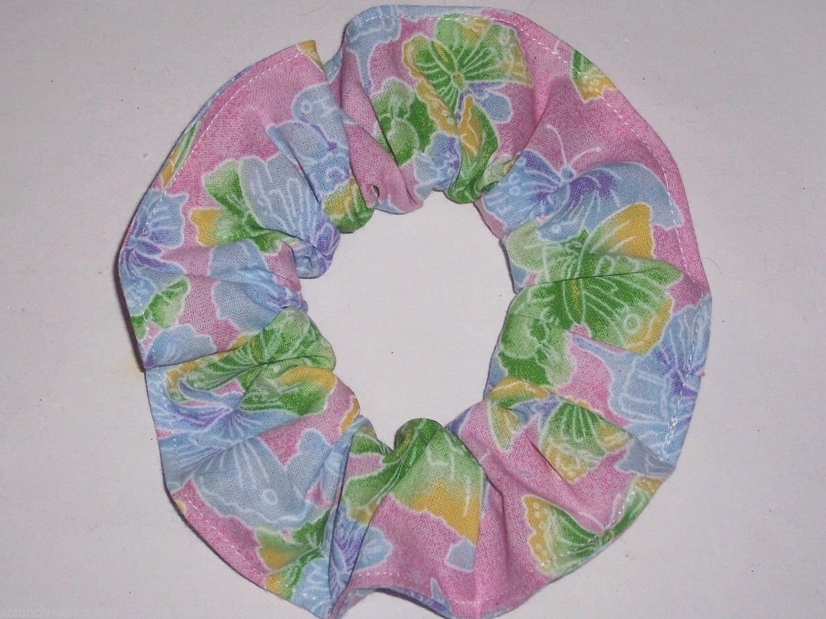 Butterflies Butterfly Pink Fabric Hair Scrunchie Ties Scrunchies by Sherry