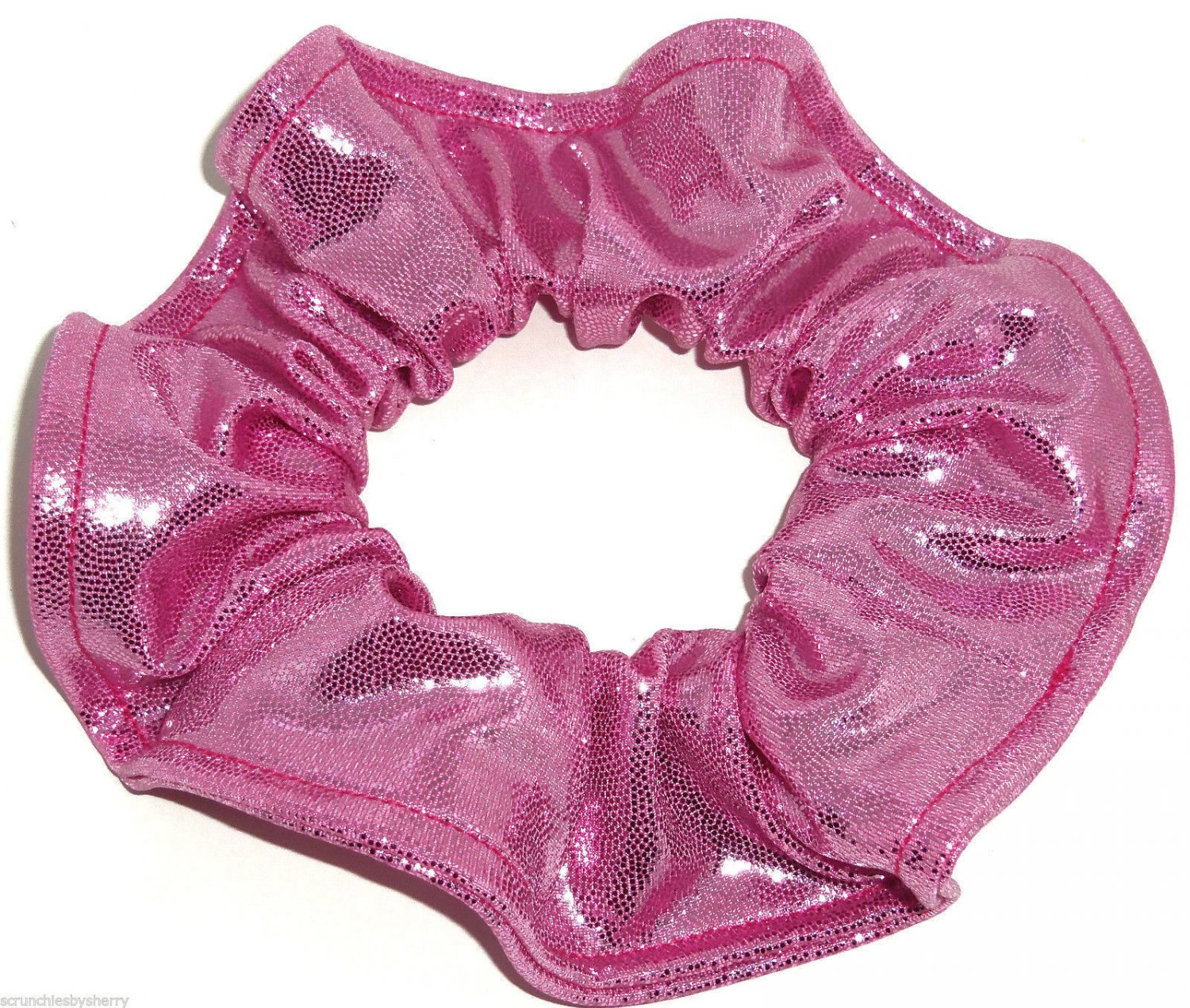Bubblegum Pink Metallic Spandex Hair Scrunchie Fabric Scrunchies by Sherry