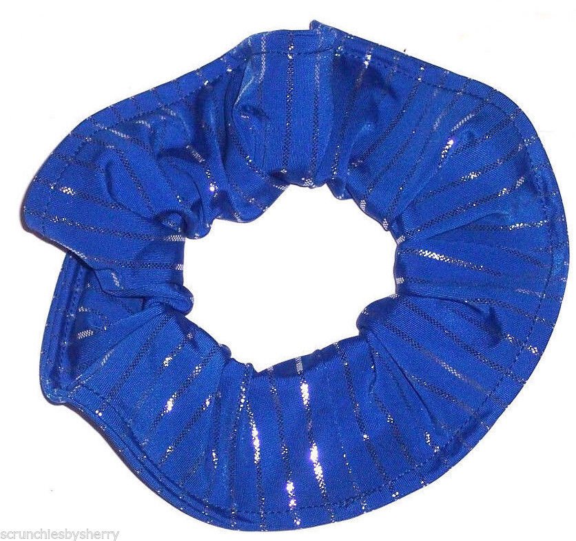 Blue Silver Pinstripe Metallic Spandex Hair Scrunchie Fabric Scrunchies ...