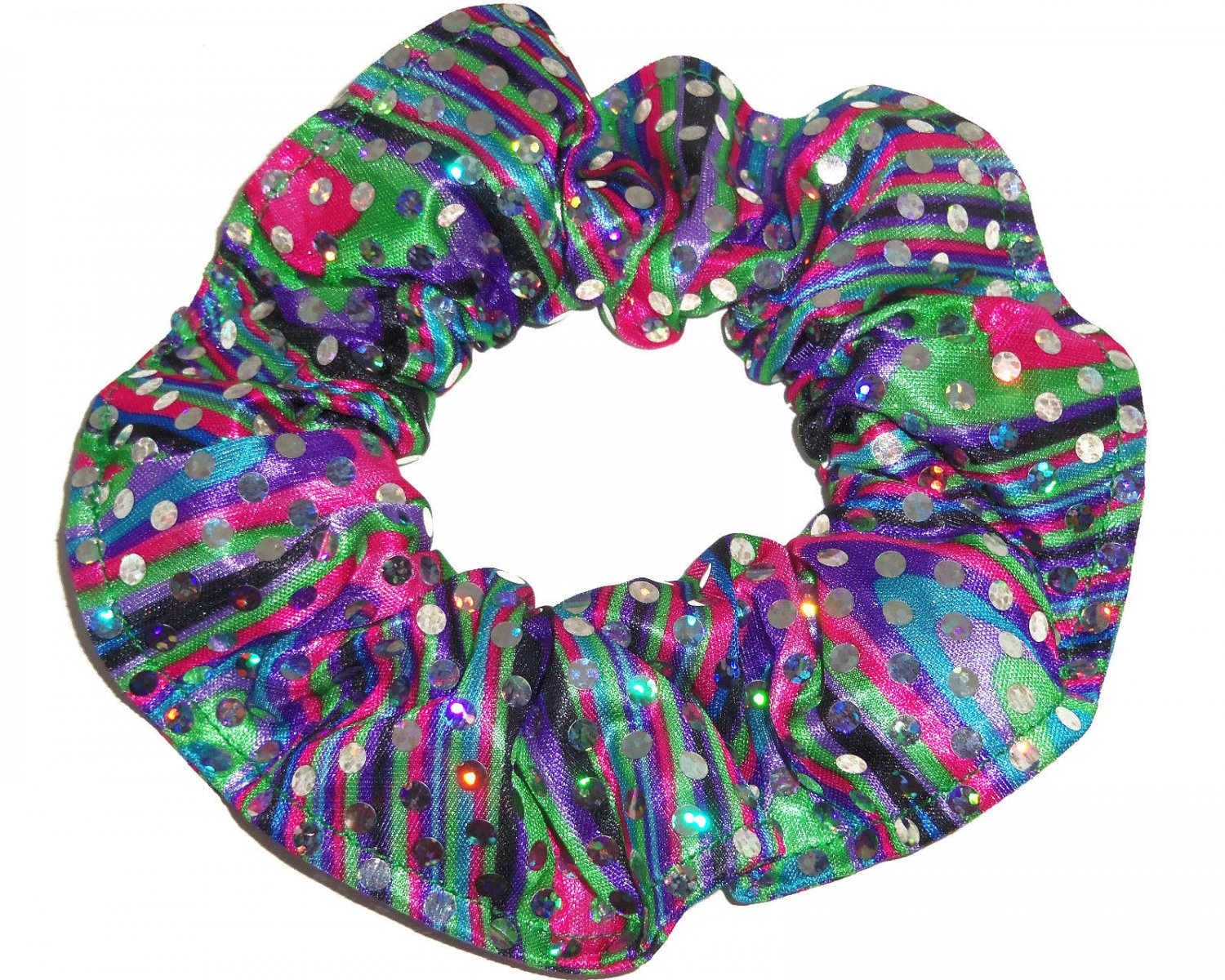 Purple Blue Hair Scrunchie Metallic Sequin Dots Rainbow Tie Ponytail ...