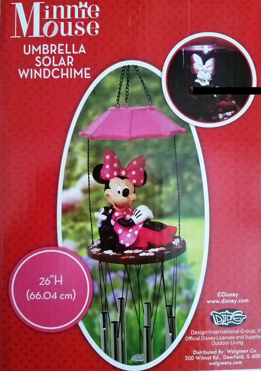 Disney Umbrella Solar Wind Chimes Light Up Minnie Mouse New soldAZ 9/6/2020