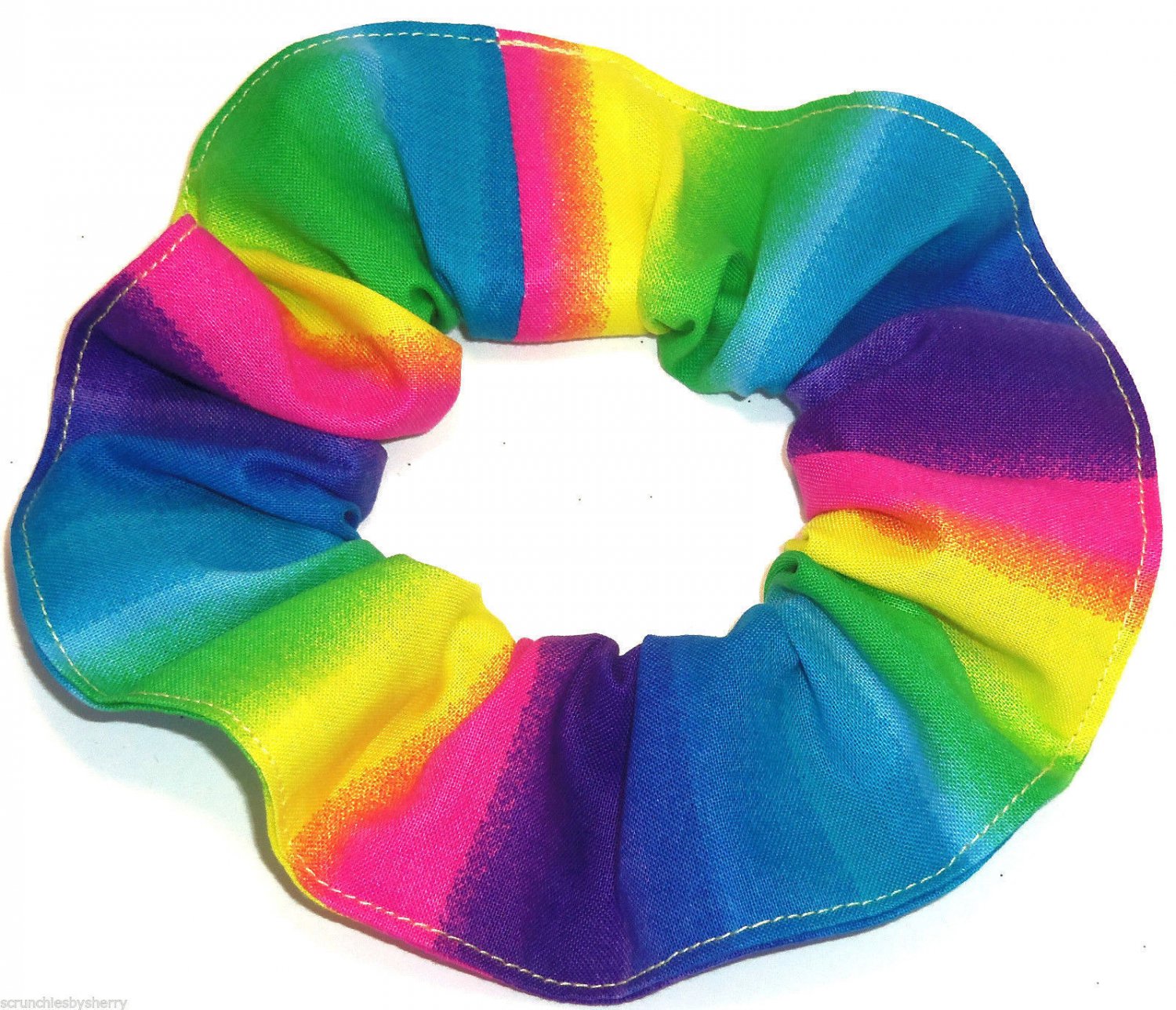 Rainbow Stripe Dark Fabric Hair Scrunchie Scrunchies by Sherry