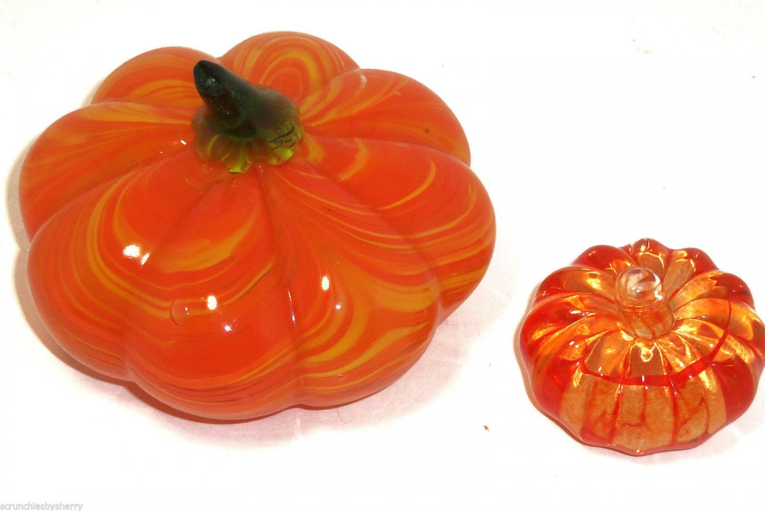 Glass Pumpkins Swirls Paperweight Halloween Murano Style Fall ...