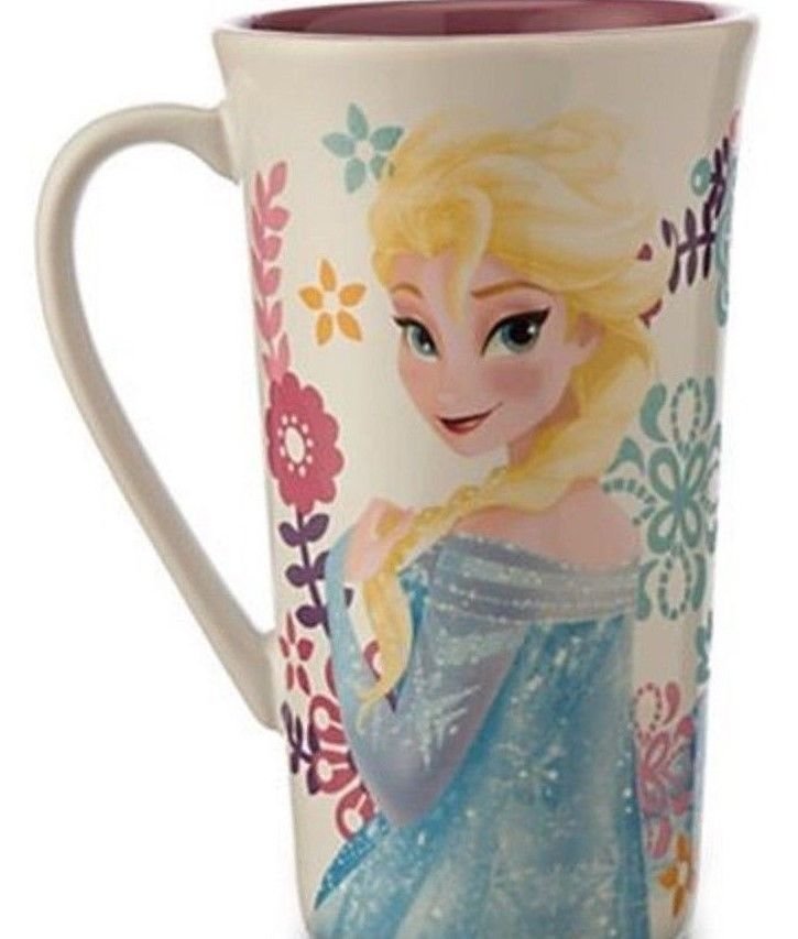 Disney Store Elsa Frozen Coffee Mug Cup Floral New 2015