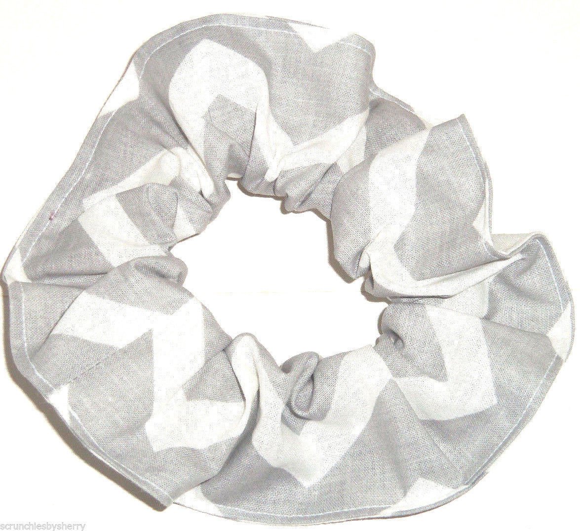 Gray Chervon Wide Print Hair Scrunchie Ponytail Holder Scrunchies by Sherry
