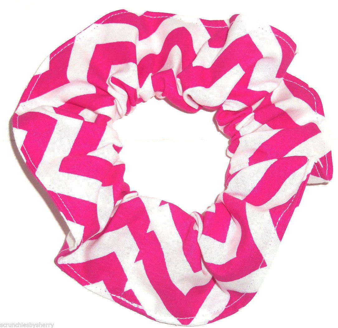 Pink Chervon Print Hair Scrunchie Ponytail Holder Scrunchies by Sherry
