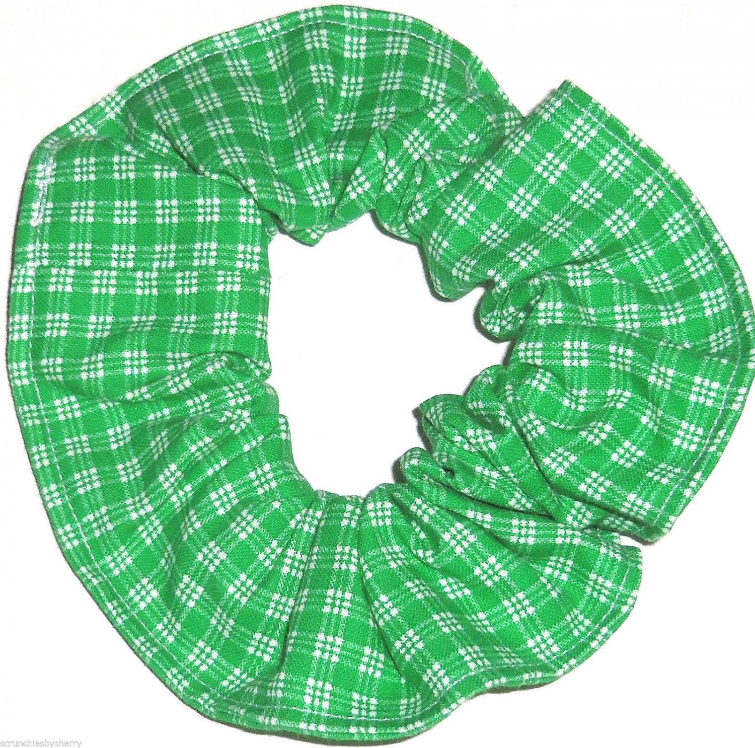 Green White Plaid Fabric Hair Scrunchie Scrunchies by Sherry