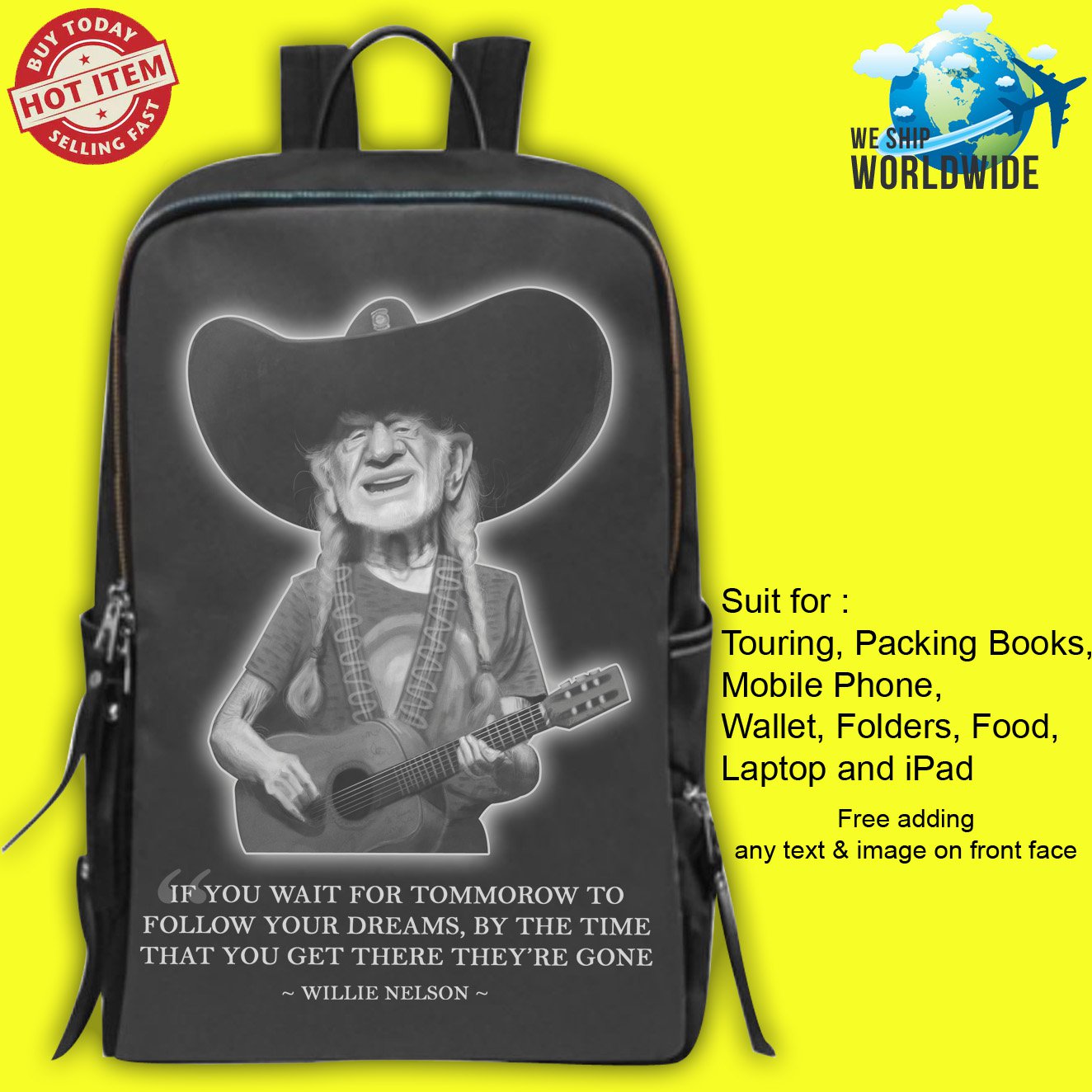 5 WILLIE NELSON RIDE ME BACK HOME Backpack Bags