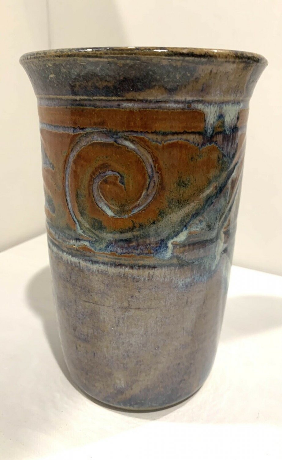 Ashby Brown and Blue Abstract 7 3/4” Glazed Vase