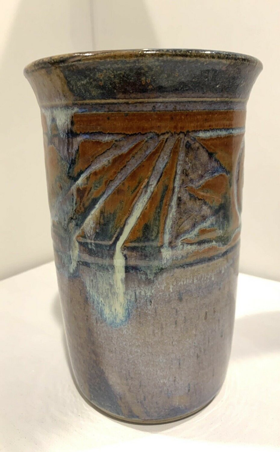 Ashby Brown and Blue Abstract 7 3/4” Glazed Vase