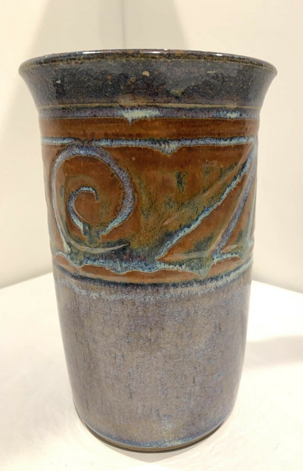 Ashby Brown and Blue Abstract 7 3/4” Glazed Vase